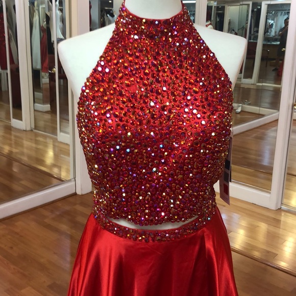 Sparkle | Dresses | Twopiece Red Prom Dress With Rhinestones | Poshmark